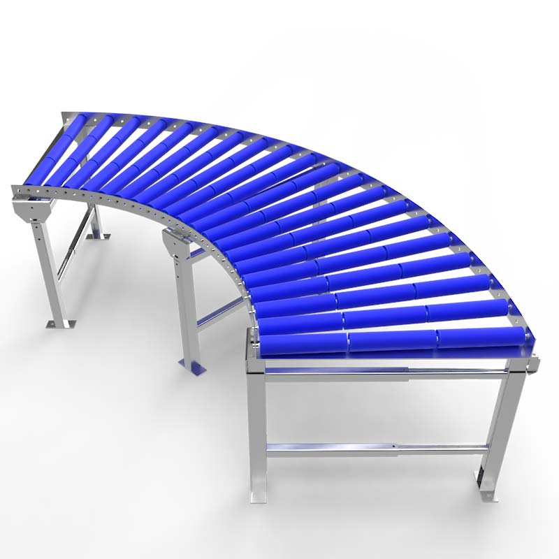 Curved roller conveyor with adjustable legs - 90 degrees - Roll width ...